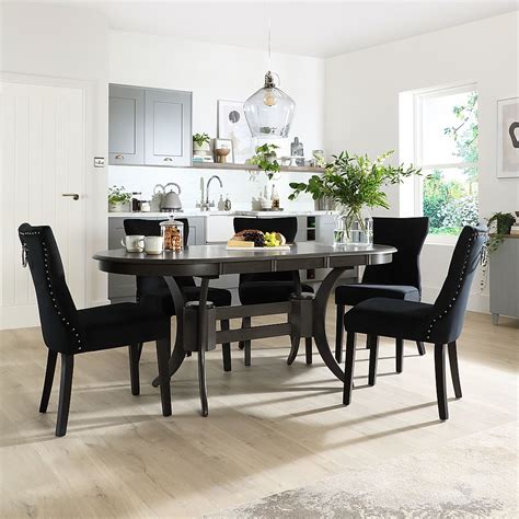 Townhouse Oval Extending Dining Table 6 Kensington Chairs Grey Solid