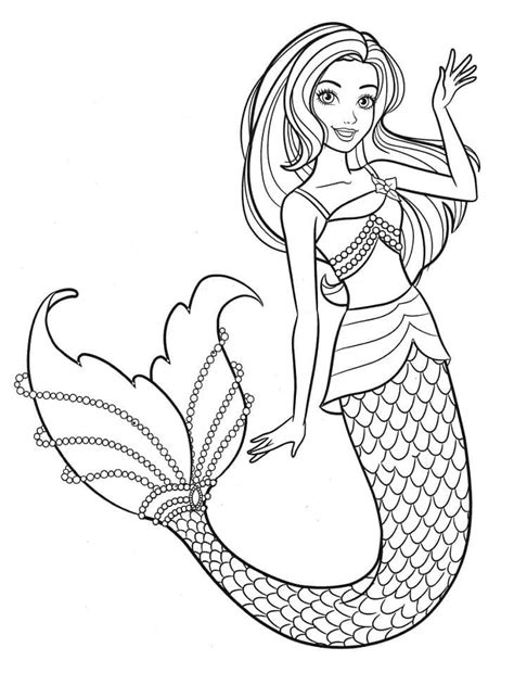 Coloriage Barbie Sirène Agite la Main télécharger et imprimer gratuit