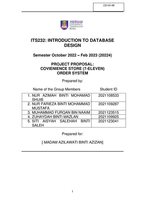 Group 5 ITS232 Project Proposal ITS232 INTRODUCTION TO DATABASE