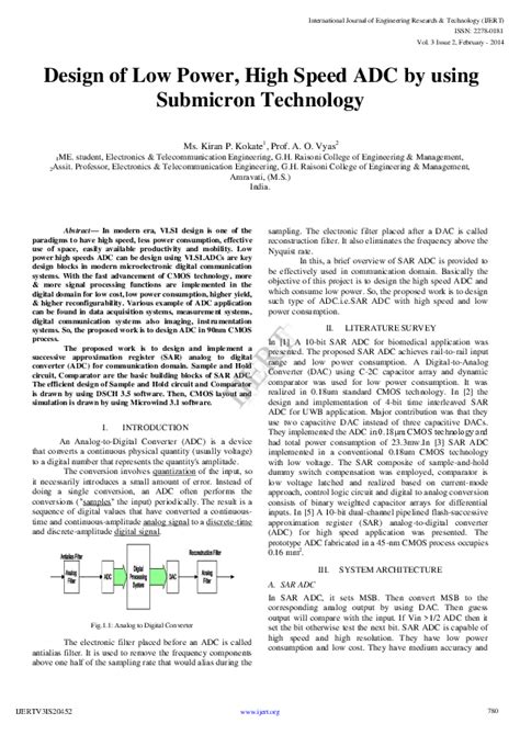 pdf ijert design of low power high speed adc by using submicron technology ijert journal