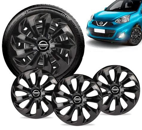 Jogo 4 Calotas Velox Aro 15 Preta Nissan March Versa Elitte Calota