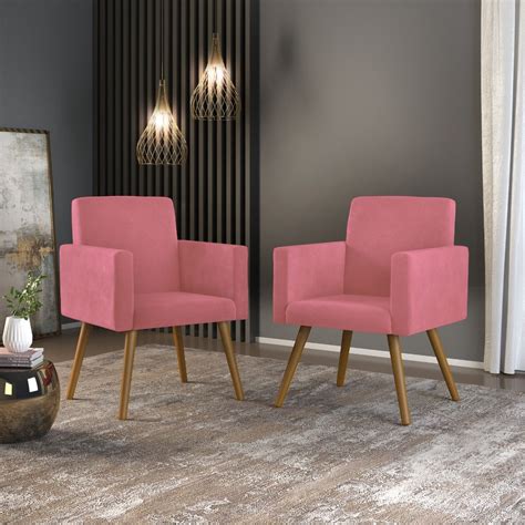 Kit 7 Cadeiras Poltronas Decorativa Escritório Recepção Cor Rosa