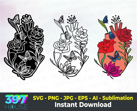 Floral Heart Anatomy Svg Anatomical Heart Floral Botanical Heart With