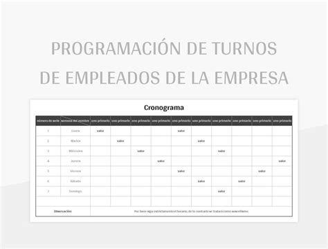 Plantilla de Excel Programación De Turnos De Empleados De La Empresa y
