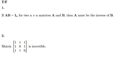 solved t f 1 if ab in for two n x n matrices a and b