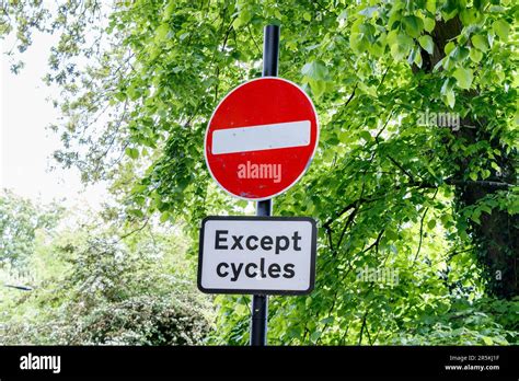 Road Sign Prohibiting Entry Of All Vehicles Except Cycles London Uk