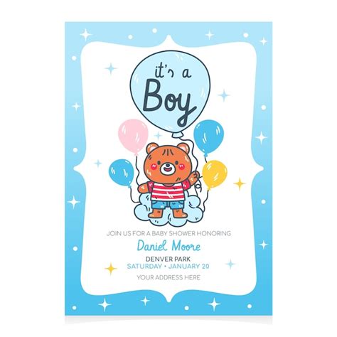 Invitación de baby shower con oso de peluche dibujado a mano Vector