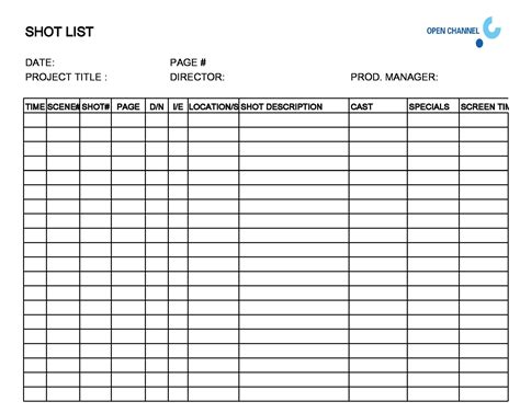 Shot List Template Google Docs