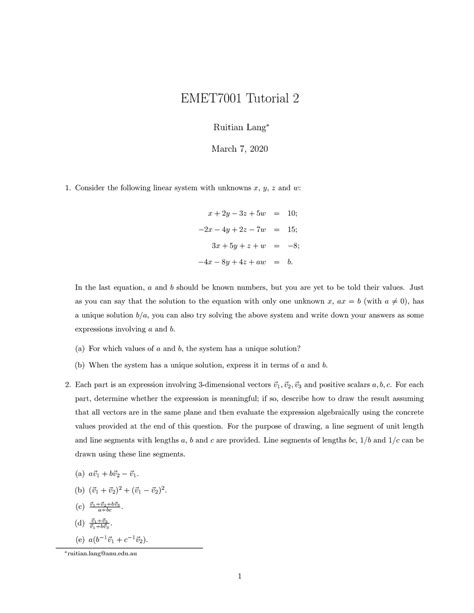 tutorial 2 emet7001 tutorial 2 ruitian lang∗ march 7 2020 consider the following linear