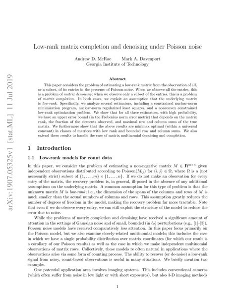 low rank matrix completion and denoising under poisson noise deepai