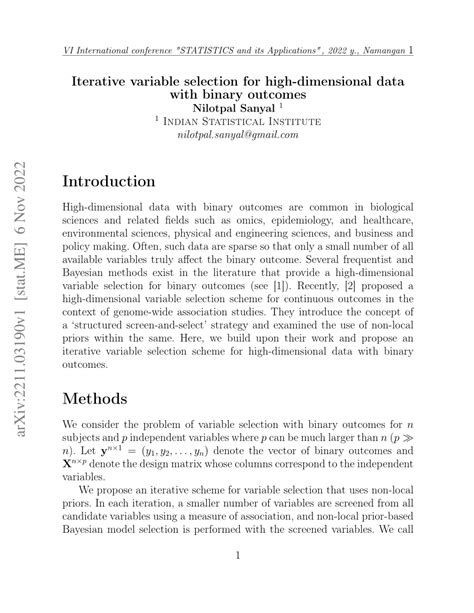 pdf iterative variable selection for high dimensional data with binary outcomes