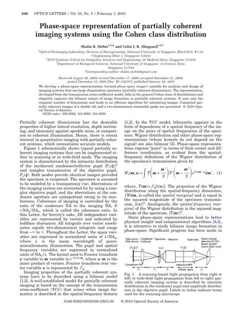 pdf phase space representation of partially coherent imaging systems using the cohen class