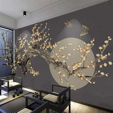 Papier Peint Panoramique Arbre Fleurs Dor De Style Chinois