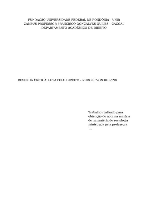 Sociologia juridica FUNDAÇÃO UNIVERSIDADE FEDERAL DE RONDÔNIA UNIR