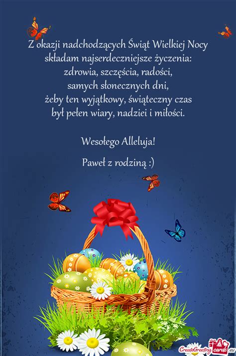 Z okazji nadchodzących Świąt Wielkiej Nocy składam najserdeczniejsze