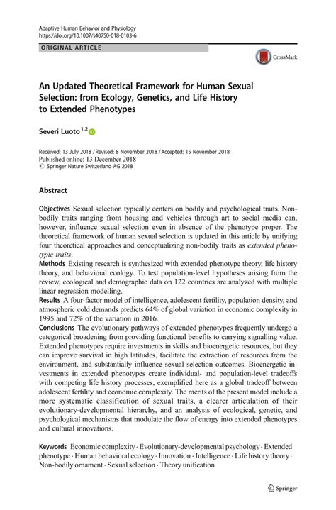 pdf an updated theoretical framework for human sexual selection from ecology genetics and