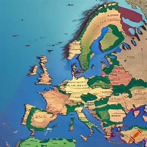 Physical Map Of Europe With Labeled Rivers And Lakes On Craiyon