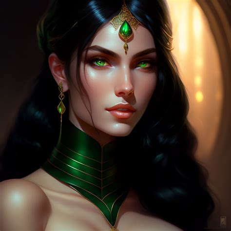 Lexica Black Hair Woman Witch White Skin Pale Skin Green Eyes Smiling Fantasy Magic Dark