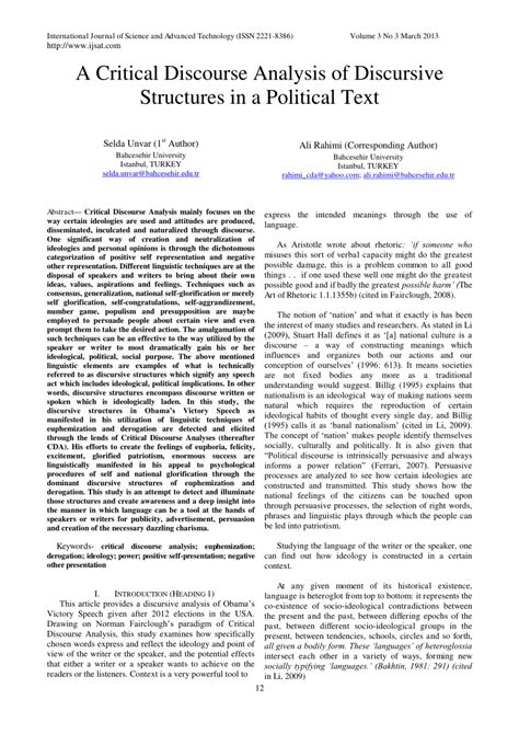 pdf a critical discourse analysis of discursive structures in a political text