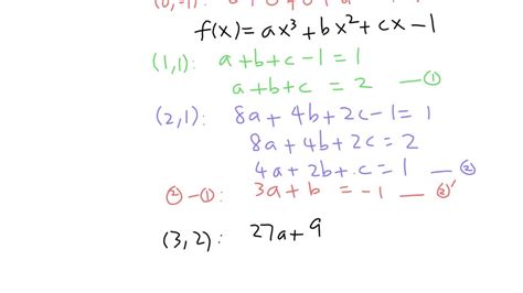 solved a third degree polynomial passes through the points 0 1 1 1 2 1 and 3 2