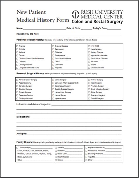 General Printable Medical History Form Template
