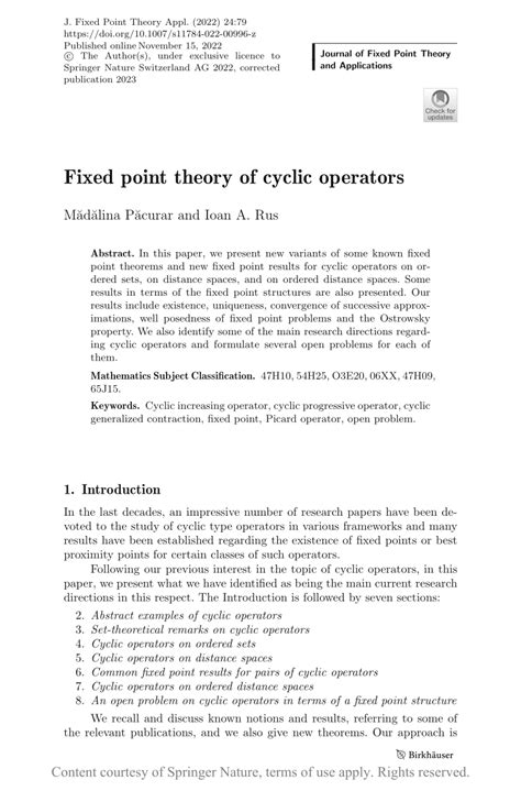 fixed point theory of cyclic operators request pdf