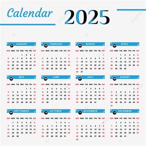기하학적 모양의 2025 하늘색 및 검정색 달력 벡터 달력 2025년 달력 연간 달력 PNG 일러스트 및 벡터 에 대한