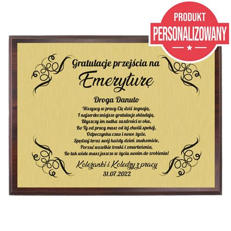Prezent dla emerytki dyplom na emeryturę tabliczka Shopee Polska