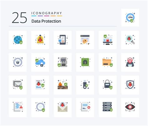 paquete de iconos de 25 colores planos de protección de datos que