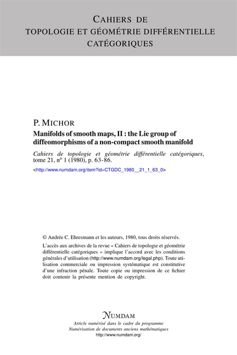 pdf manifolds of smooth maps ii the lie group of difieomorphisms of a non compact smooth manifold
