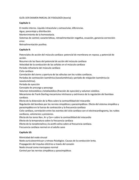 GUÍA 1ER Examen Parcial DE Fisiología GUÍA 1ER EXAMEN PARCIAL DE
