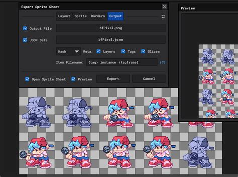 aseprite spritesheet export with json data [friday night funkin ] [tutorials]