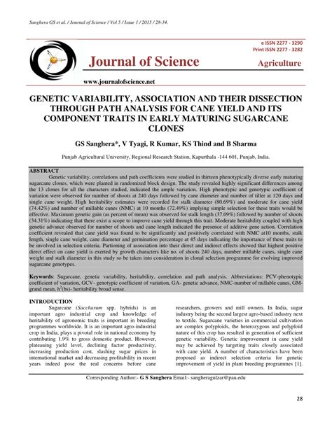 pdf genetic variability association and their dissection through path analysis for cane yield