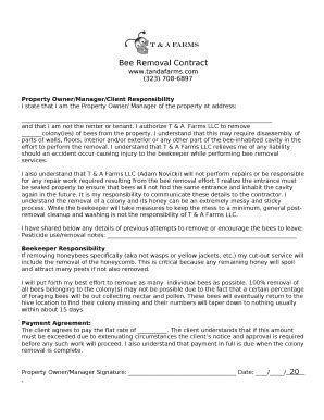 Bee Removal Contract Doc Template PdfFiller