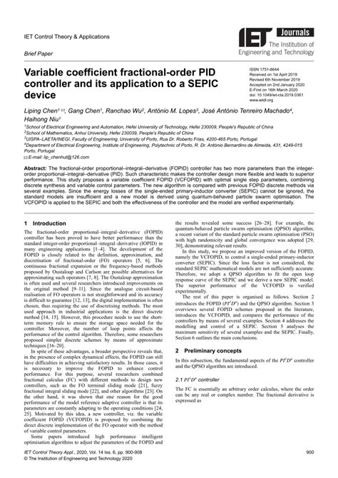 pdf variable coefficient fractional order pid controller and its application to a sepic device