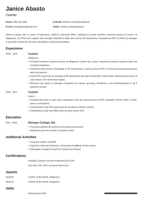 Resume Cashier Template Minimo Cashiers Resume Resume Examples Job