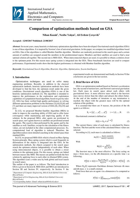 pdf comparison of optimization methods based on gsa