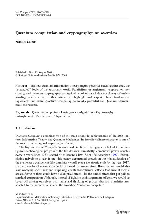 pdf quantum computation and cryptography an overview