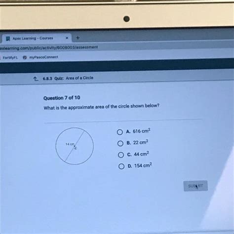 What Is The Approximate Area Of The Circle Shown Below Brainly