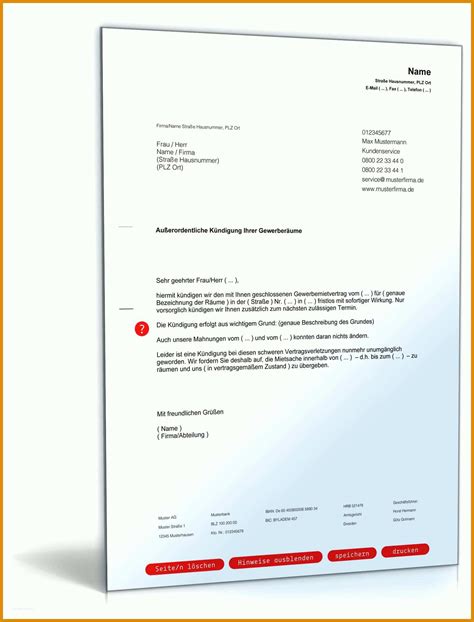 Perfekt Au Erordentliche K Ndigung Vorlage Arbeitgeber Muster