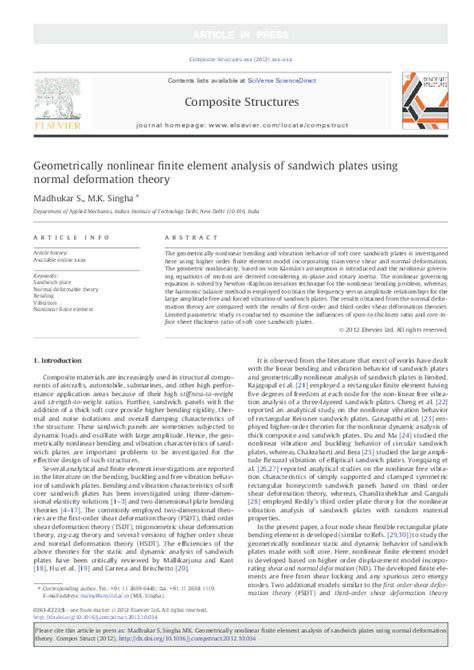 pdf geometrically nonlinear finite element analysis of sandwich plates using normal