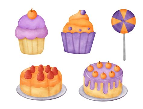 Set De Postres Dibujados A Mano En Acuarela Vector Premium