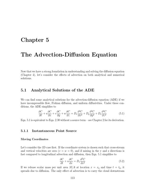 ch5 the advection diffusion equation pdf physics mathematical analysis