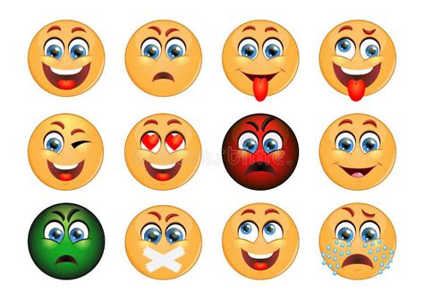 Kolorów łatwych Emoticons Ilustracyjny Setu Wektor Set Emoji Uśmiech