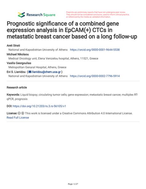 PDF Prognostic Significance Of A Combined Gene Expression Analysis In