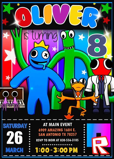 Roblox Rainbow Friends Birthday Invitation FREE Backside 24H Ready