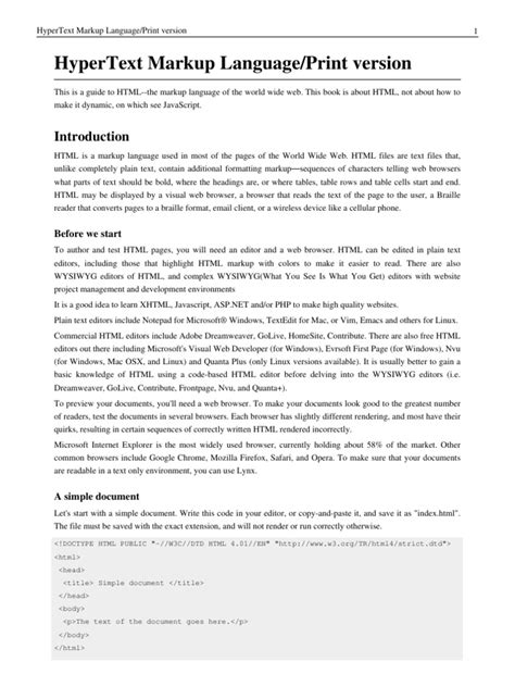 hypertext markup language print version before we start pdf hyperlink html element