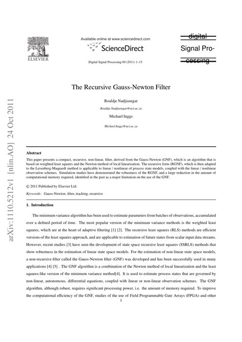 pdf the recursive gauss newton filter