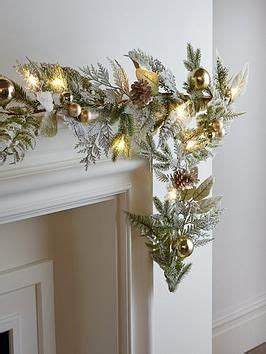 Very Home Frosted Pre Lit Christmas Garland With Baubles And Pinecones
