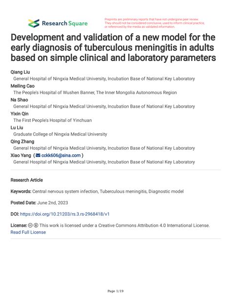 PDF Development And Validation Of A New Model For The Early Diagnosis